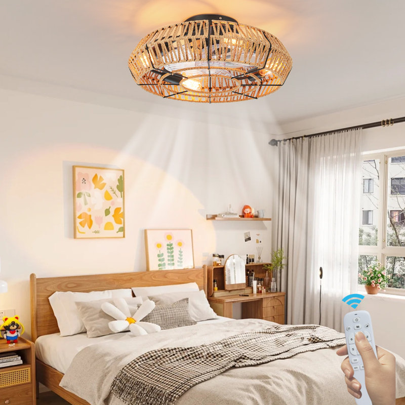 Bay Isle Home Mattawan 19.6"- 4 Light 7 Blade Caged Ceiling Fan with Remote Control and Light ...